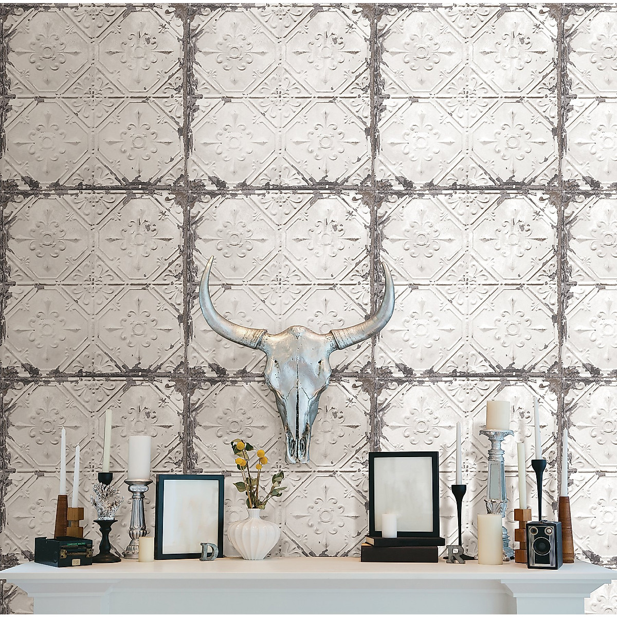 NuWallpaper Vintage Tin Tile Peel & Stick Wallpaper