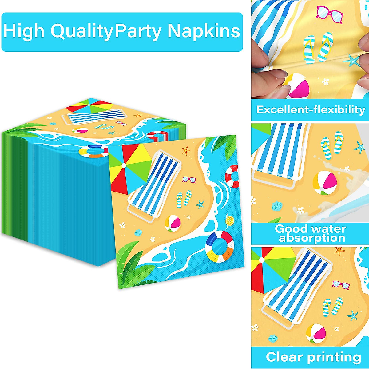200 Pieces Beach Party Supplies Summer Birthday Party Decorations Disposable Paper Plates Napkins Forks Dinnerware Tableware Set Beach Party Decoration Favors For Kids Serves 50