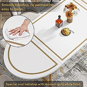 Tribesigns Modern Dining Table for 6 People, Gold White Oval Dining Room Table with Gold Metal Frame, 70.8 Inch Kitchen Tables for Home Kitchen Dining Room