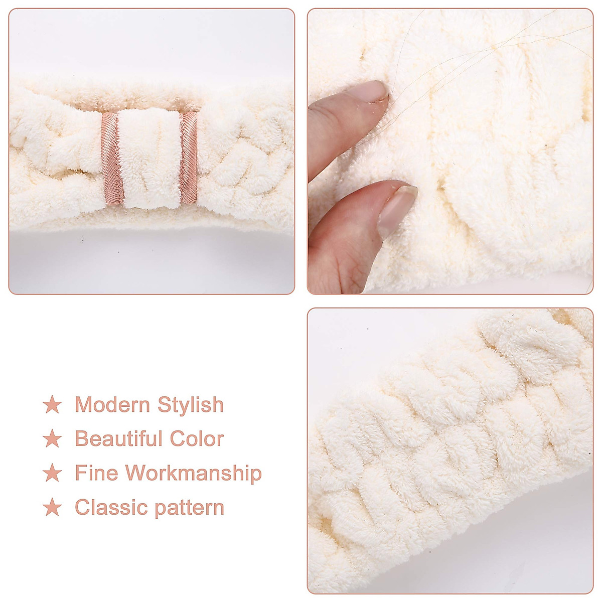 DOOBO 3 Pack Spa Headbands Microfiber SkinCare Face Wash Headband Facial Headband Makeup Towel Headbands for Women for Washing Face(White, Gray, Khaki)