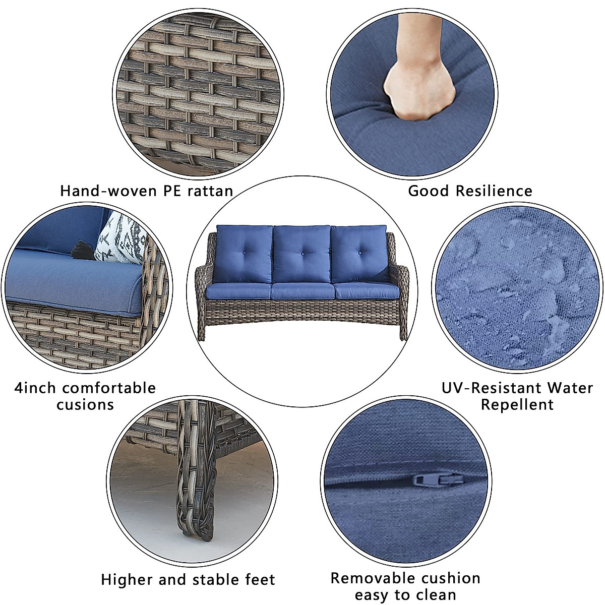 HUMMUH Patio Furniture with Fire Pit,PE Wicker Outdoor Couch and Love Seats,Patio Swivel Chairs and Ottomans,7 Piece Conversation Sets with 30in 55,000 BTU Propane Gas Fire Pit Table