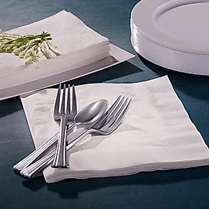 Lillian Tablesettings Premium White Napkins, Large Dinner Napkin, 3 Ply Paper White, 75 count