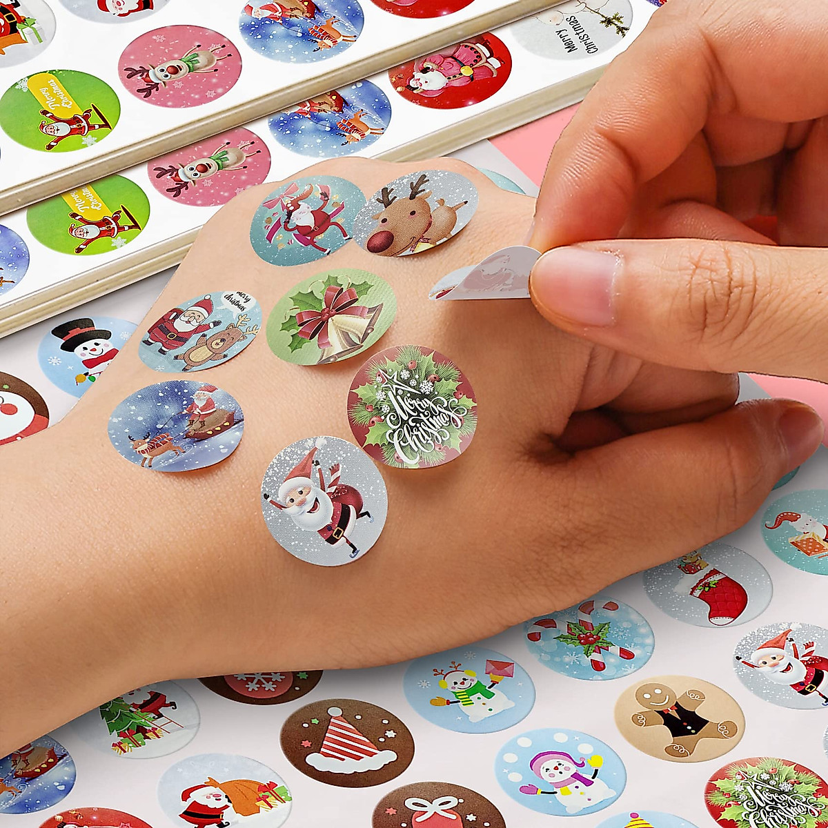 Christmas Stickers,504 PCS Christmas Stickers Labels,Snowman, Elf,Bells,Snow,Reindeer,Xmas Kids Stickers Decals for Crafts Decorations&Christmas Party Supplies