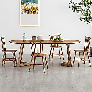 SUSUO 55 Inch Mid-Century Modern Dining Table Kitchen Dining Room Furniture, Natural Wood, Oval Kitchen Table in Rustic Farmhouse Style(Table Only)