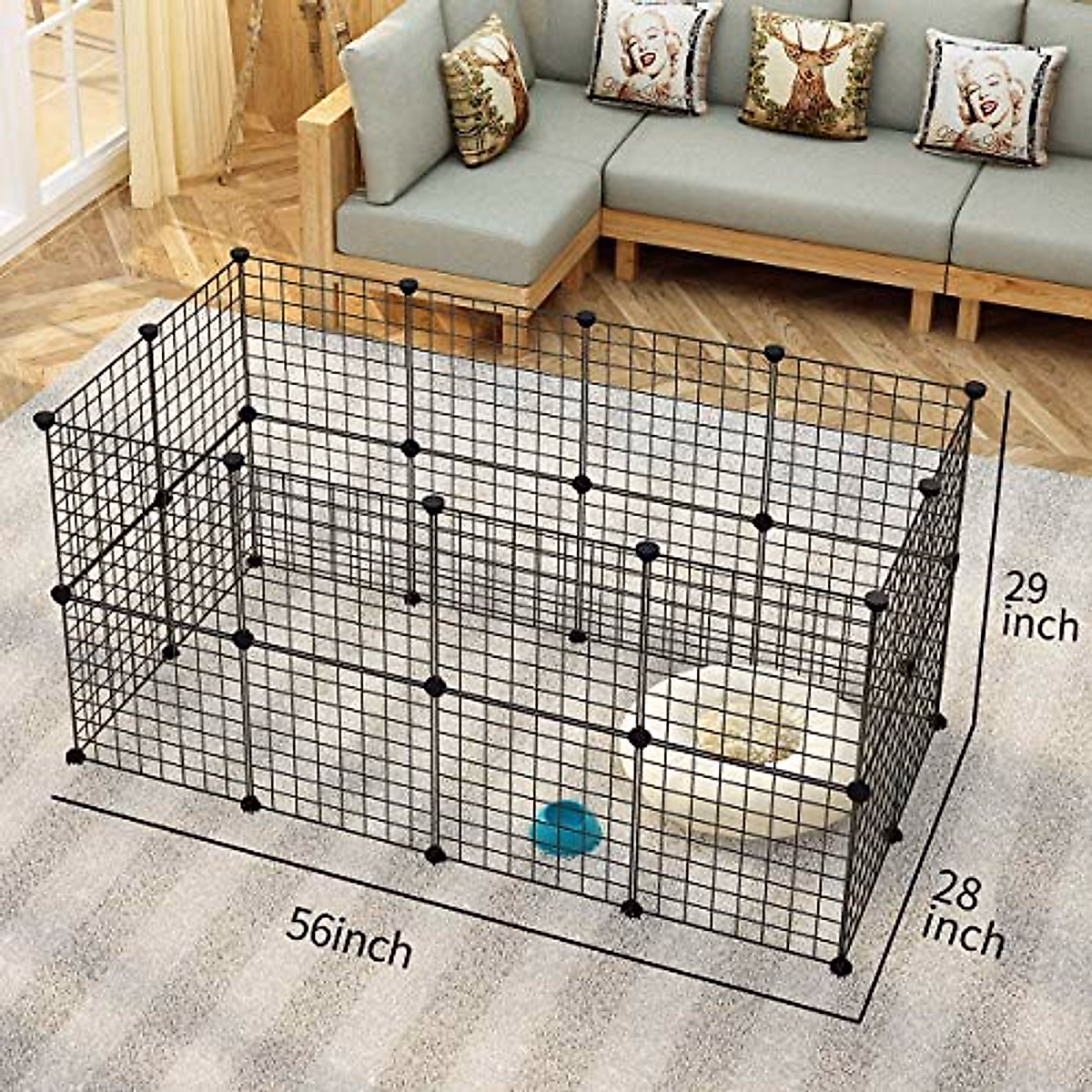 Pet Playpen, Small Animal Cage Indoor Portable Metal Wire Yard Fence for Small Animals, Guinea Pigs, Rabbits Kennel Crate Fence Tent Black 24pcs (and 8pcs for Free)