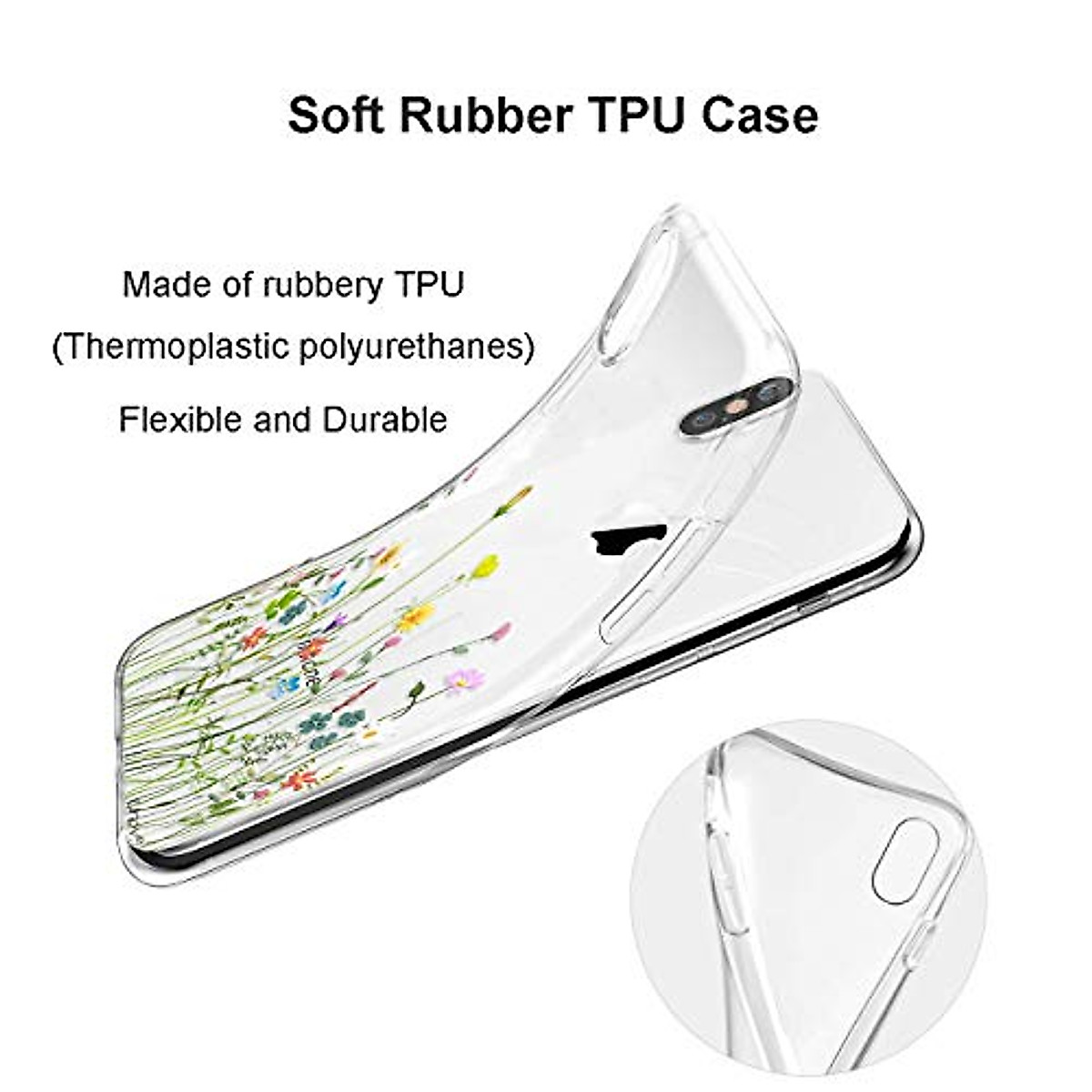 Unov Case Compatible with iPhone Xs Max Case Clear with Design Slim Protective Soft TPU Bumper Embossed Pattern Protective 6.5 Inch (Flower Bouquet)