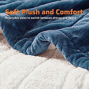 Soft Sherpa Heated Electric Blanket Twin XL Size, | Controller with 1-10 Hour Auto Shut Off | 20 Heat Settings | Washable, 64" x 86" Blue