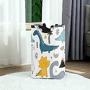senya Large Storage Basket with Handles Collapsible Organizer Bin Laundry Hamper for Nursery Clothes Toys, Dino Scandinavian Style