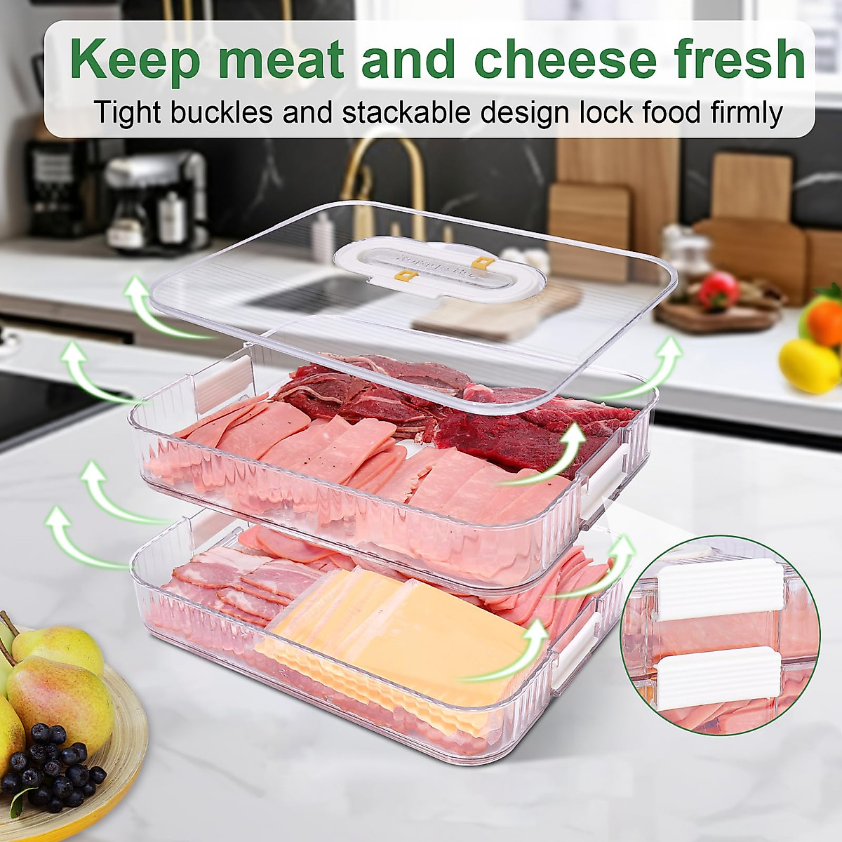 AIERSA Deli Meat Container for Fridge, Lunch Meat Container for Refrigerator, Food Storage Containers with Lids for Cheese, Cold Cuts, Bacon, Ham, Sandwich Meat Keeper, Airtight