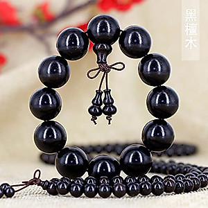 xumeiyue 黑檀佛珠乌木紫光檀黑檀手串 108颗手链男士流行饰品佛珠手串20(【精工小孔】珠径约18MM*13颗)
