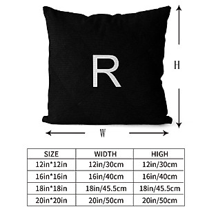 Snycler Black Pillow Cover Set of 2 Throw Pillow Case English Alphabet R 18x18 Inch Soft Throw Pillow Case Modern Cushion Cover Square Pillowcase Decoration for Sofa Bed Chair Car