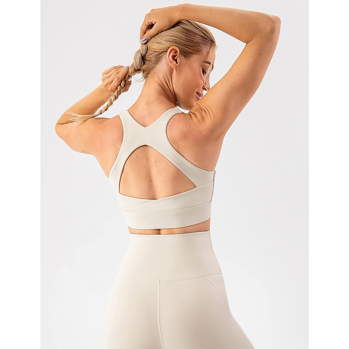 Lavento Women's Supportive Soft Sports Bra Open Racerback - Workout Yoga Training Bras Top (Creamy White, 6)