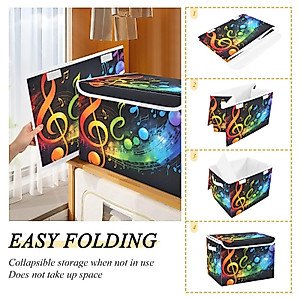 YMGQYJ Storage Cube with Lid Collapsible Rainbow Music Note Print, Large Capacity Foldable Storage Basket Bin Organizer 16.5×12.6×11.8 inches