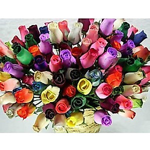 24 Small Bud Wooden Roses Bouquet- Assorted Colors