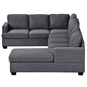 Eafurn U Shaped Sectional Extra Wide Chaise Lounge, Oversized Corner Sturdy Wood Legs and Frame, Deep Seat Soft Upholstered Sofa & Couches for Large Living Room Furniture Sets, Gray