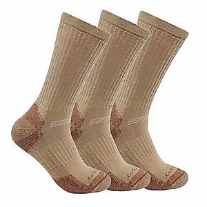 Carhartt Men's Midweight Cotton Blend Sock 3 Pack, Khaki, X-Large