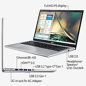 Acer Aspire 5 A515-56-32DK Slim Laptop - 15.6" Full HD IPS Display - 11th Gen Intel i3-1115G4 Dual Core Processor - 4GB DDR4 - 128GB NVMe SSD - WiFi 6 - Amazon Alexa - Windows 11 Home in S mode.