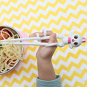 Edison Friends Rabbit White Chopsticks, Training Chopsticks, Learning, Beginner, Brain Training, Practice, Korean Food, Japanese Sushi, 1 Step to Learn Chopstick, Right Handed - Made in Korea