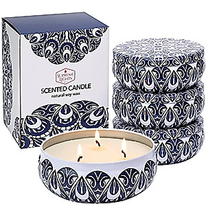 Citronella Candles Outdoor & Indoor, 4 x 12oz Scented Candles Large, Soy Wax 3 Wick Tin Gift Set for Garden Camping Patio