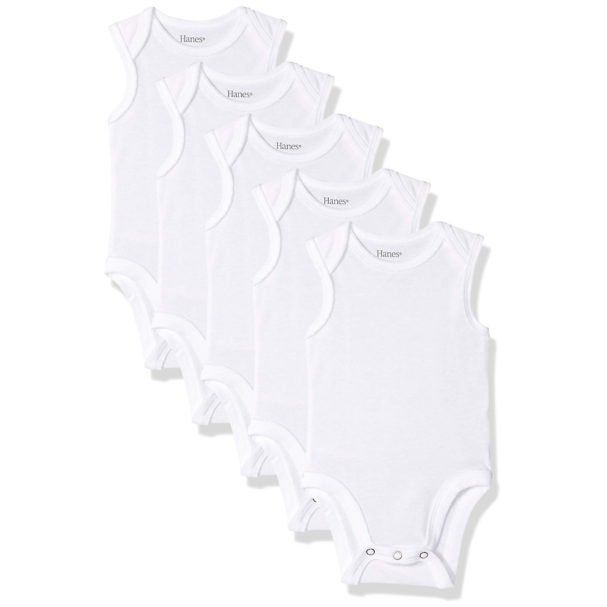 Hanes Baby Bodysuits, Ultimate Flexy Sleeveless for Boys & Girls, 5-Pack, Diamond White, 18-24 Months