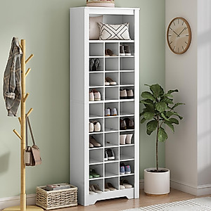 Bellemave Shoe Cubby Storage Organizer Cabinet 30 Shoe Cubby Console Wood Shoe Cabinet, White