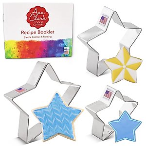 Star Cookie Cutters 3-Pc. Set Made in the USA by Ann Clark, 4", 3.25", 2.75" Shapes