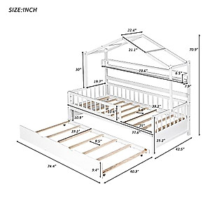 Merax Wood Twin Montessori Bed Frame with Twin Trundle/Book Shelf Low Sofa Daybed for Boys Girls No Box Spring Needed White
