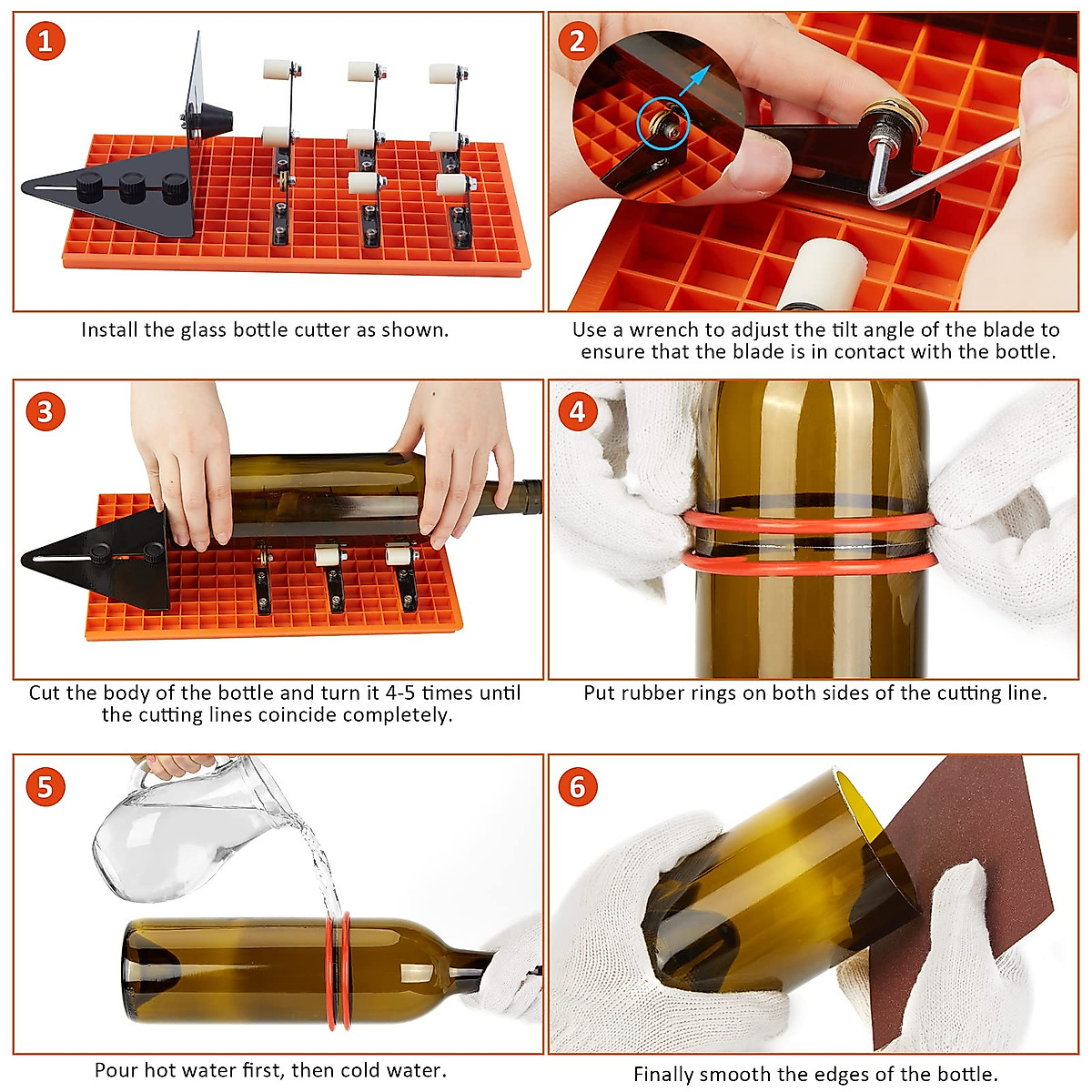 Glass Bottle Cutter Kit, FIXM DIY Glass Cutter for Bottles with Grid Baseboard and Adjustable Baffle Design, Complete Set of Bottle Cutter & Glass Cutter for Square and Round Bottle