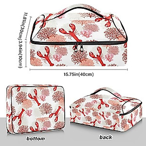 Kcldeci Insulated Thermal Food Carrier Insulated Casserole Carrier for Hot or Cold Food,Tropical Marine Lobster Corals Insulated Tote Bag for Potluck Cookouts Parties Picnic,Lasagna Lugger