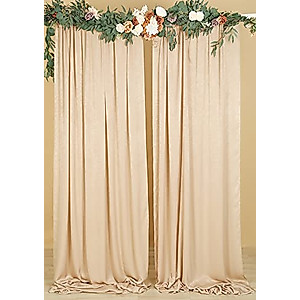 Cytdkve 2 Panels 4.8 Feet x 10 Feet Beige Velvet-Like Wedding Backdrop Curtain Drapes, Silky Soft Window Curtains Panels for Wedding Ceremony Birthday Party Decorations