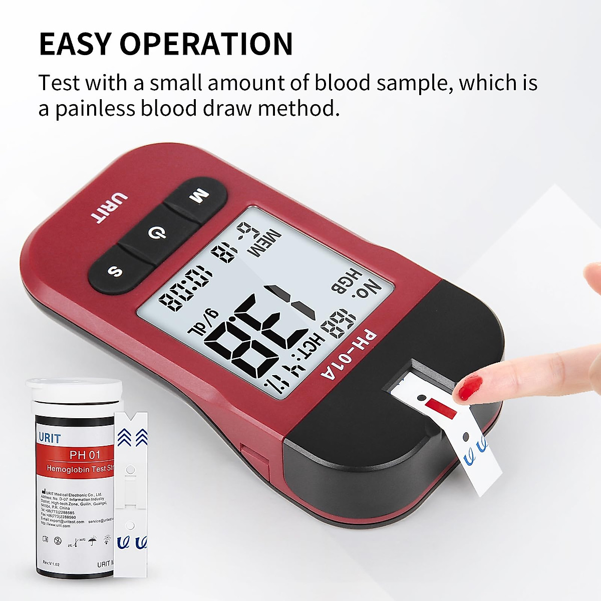 URIT Blood Hemoglobin Test Kit With 25 Blood Hemoglobin Test Strips, Accurate and Fast, Easy for Home Use