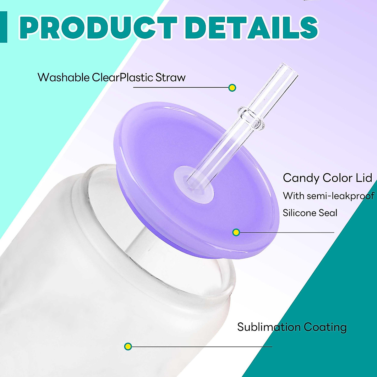 Joyclub 8 Pack Frosted Sublimation Glass Cups Blanks 16 OZ Borosilicate Can Glass Tumblers with Acrylic Lids for Beer, Juice, Soda, Iced Coffee