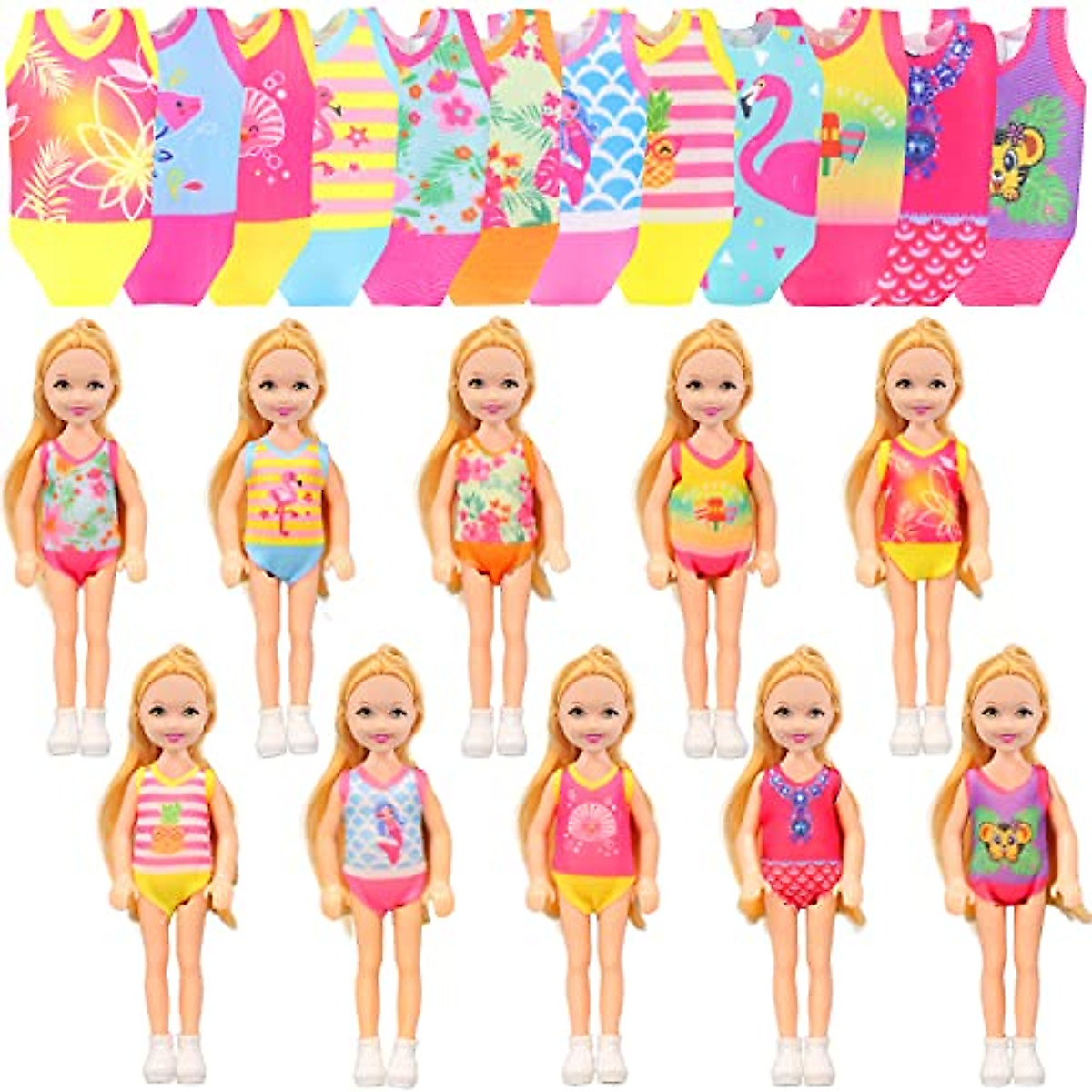 ZITA ELEMENT 16 Pcs 5.3 Inch - 6 Inch Girl Doll Clothes and Accessories - 3 Dresses, 3 Swimsuits, 2 Shoes, 5 Outfits Hangers, 1 Skateboard, 1 Glasses and 1 Toy Dog