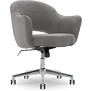 Serta Valetta Office Desk Memory Foam Padding, Midcentury Modern Style, Chrome-Finished Stainless-Steel Base, Home Chair, Gray