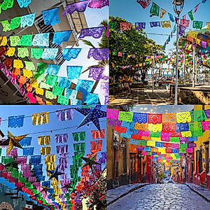 KUCHERI 5 Packs 85Ft Mexican Party Banners, Mexican Themed Party Decorations, Plastic Papel Picado Banner, For Fiesta Party Decorations, Cino de Mayo, Day of The Dead, 85 Feet Long Total