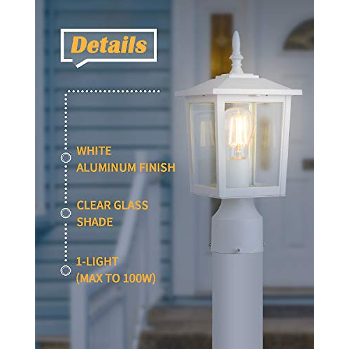 CINOTON Outdoor Post Light Fixtures White, Modern Exterior Post Lantern 6-Inch with Pier Mount Base, Waterproof IP65 Aluminum Patio Pole Lights with Clear Glass for Garden Pathway Deck Yard, White