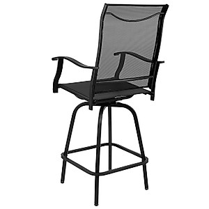 Flash Furniture Valerie Patio Bar Height Stools Set of 2, All-Weather Textilene Swivel Patio Stools with High Back & Armrests in Black