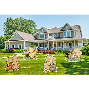6 PCS Classic Winnie Cutouts with Stand Cute Pooh Baby Shower Cutouts for Winnie Birthday Decorations Centerpiece Yard Signs