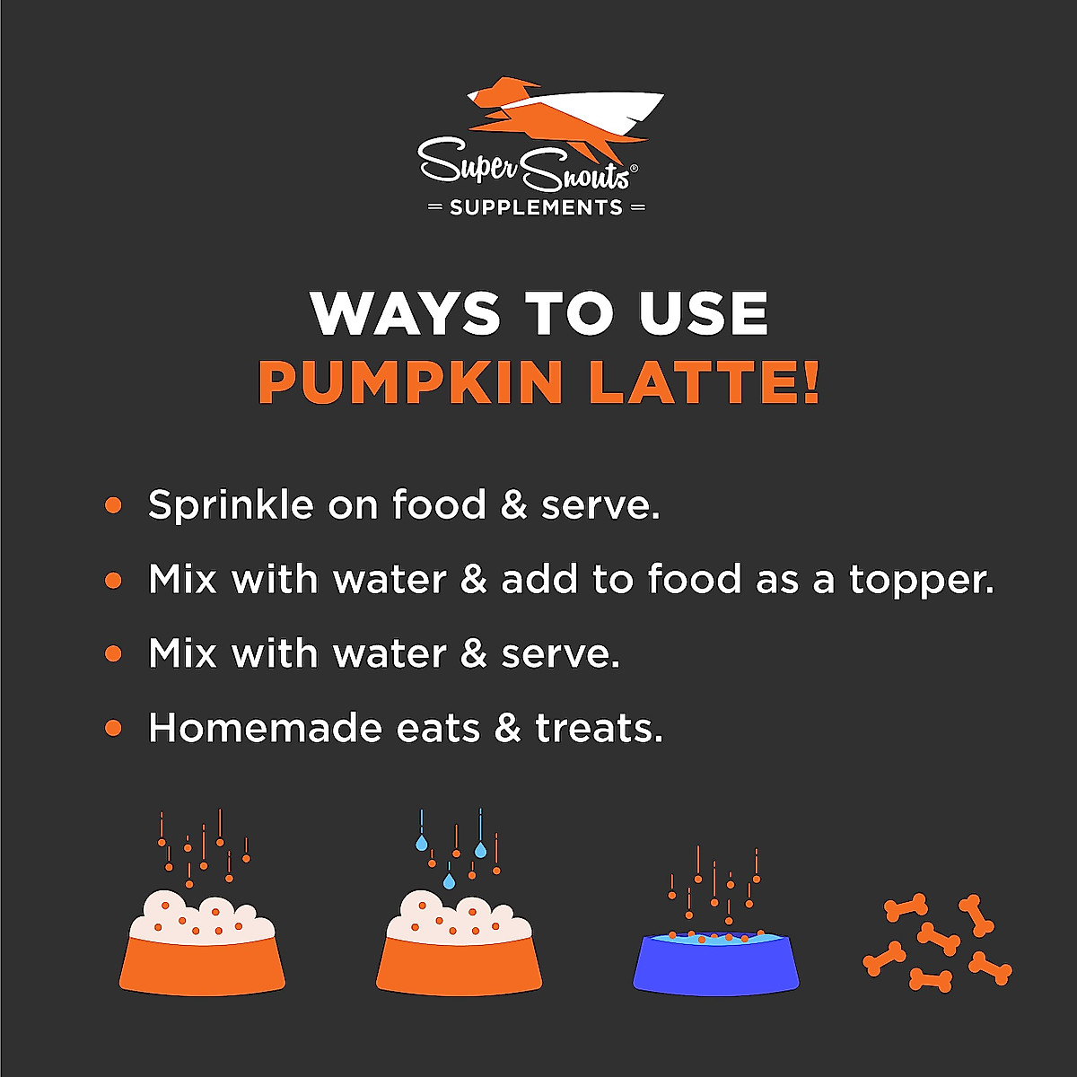 Super Snouts Pumpkin Latte Digestive Supplement for Dogs & Cats, Pumpkin Powder with Goat’s Milk, Made in USA Antibiotic Free, Healthy Gut & Stool, 10 oz