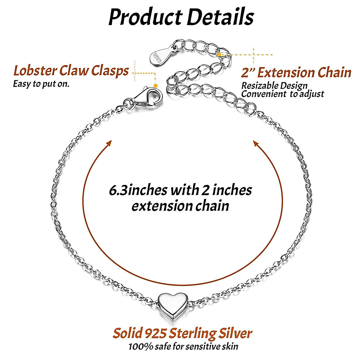 ChicSilver 925 Sterling Silver Bracelet for Women Love Heart Bracelet Dainty Charm Bracelet Adjustable Mom Bracelet Gift for Mothers Day