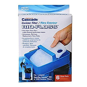 Penn-Plax Cascade Bio-Floss Replacement Poly Fiber Floss Pads for Cascade 700 & 1000 Canister Aquarium Filters – 6 Pack