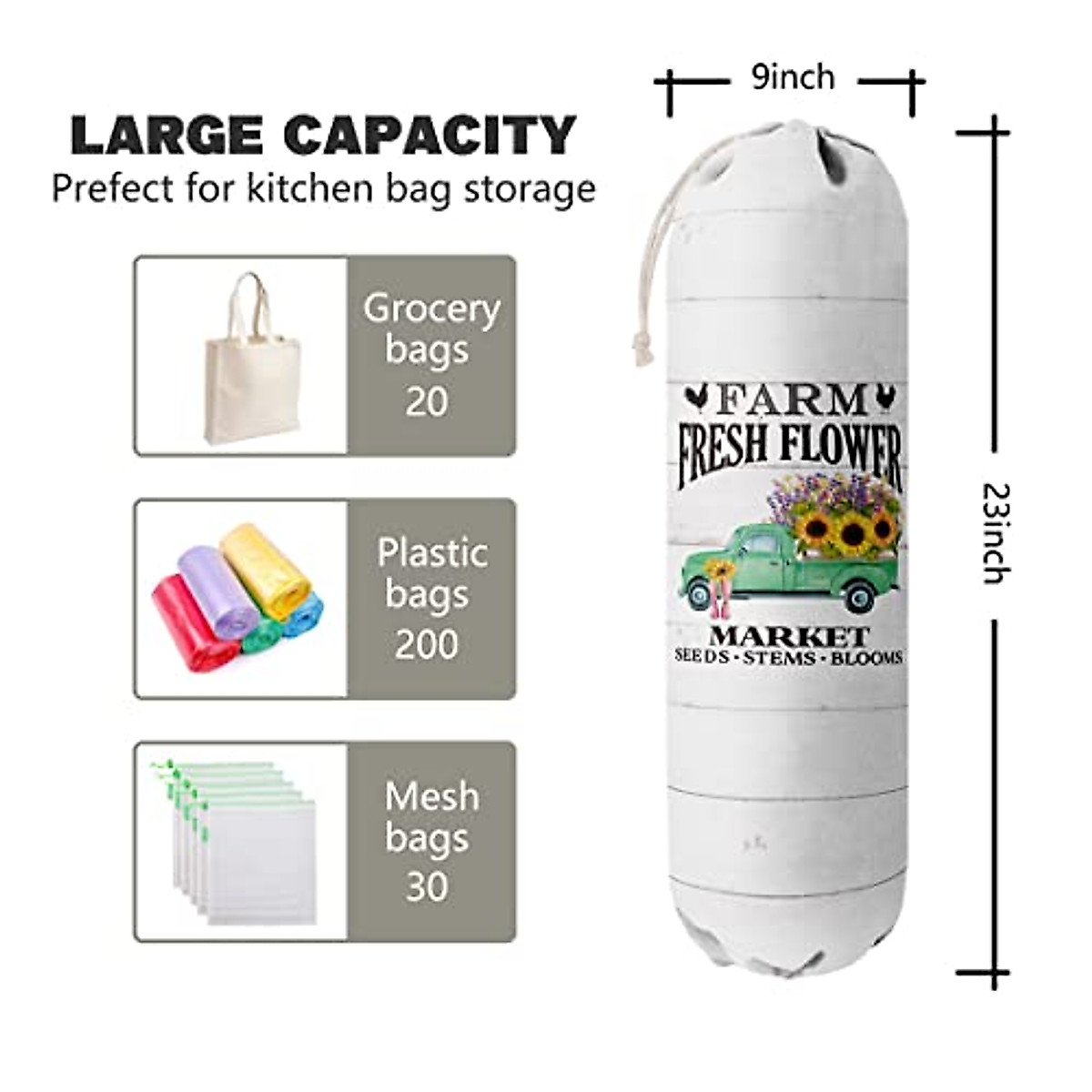 Grocery Bags Holder Organizer For Shopping Bags，Wall Mount Plastic Bags Storage Container Dispensers, Farmhouse Home Kitchen Gifts For Mom Housewarming Family Friends Women Grandma