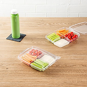 Tamper Tek 13 Ounce Rectangle Take Out Containers, 100 Durable Carryout Containers - Tamper-Evident, Freezable, Clear Plastic To-Go Containers, 4 Compartments, With Hinged Lids - Restaurantware