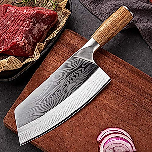 MUDHEN Cleaver Knife-Vegetable Cleaver 7" Kitchen Knife-Chinese Chef's Knives-Cleavers-Cleaver Kitchen Knife- Meat Cleaver Superior Class Stainless for Kitchen with gift box(German Steel Kitc