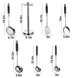 Wooden Cooking Utensils Set, 316 Stainless Steel Kitchen Utensils Set, 6 Pieces Professional Cooking Tools Kitchen Gadgets Wood Cooking Spatula Set for Kitchen