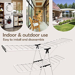 Maomo Double Deck Drying Rack - 2 Layer Large Clothes Drying Rack Foldable,No Installation Required ，Suitable for Indoor and Outdoor.Gull Wings.33 Clothes Poles are Equipped with Sock Clips.