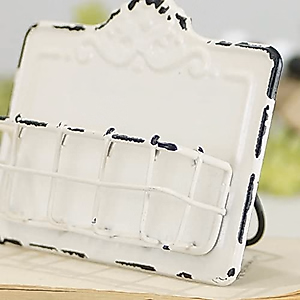 VIP Home & Garden MT2155 Vintage Style Antique Business Card Holder, White, Metal