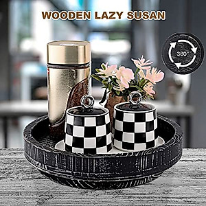 Lazy Susan for Table, Dining Table Centerpiece, Wood Lazy Susan Organizer Turntable, Farmhouse Black Round Distressed Tray - 12 Inch