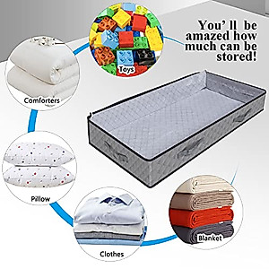 FYY Under Bed Storage, 2 Pack Large Underbed Storage Containers with Reinforced Handles & Clear Window Foldable Bedroom Organizer Bags Bin for Blankets Clothes Comforters Toys 39.4x19.7x6.3 Grey