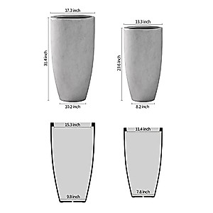 Kante 31.4" and 23.6" H Natural Concrete Finish Concrete Tall Planters Large Outdoor Indoor Decorative Plant Pots with Drainage Hole and Rubber Plug, Modern Tapered Style for Home and Garden